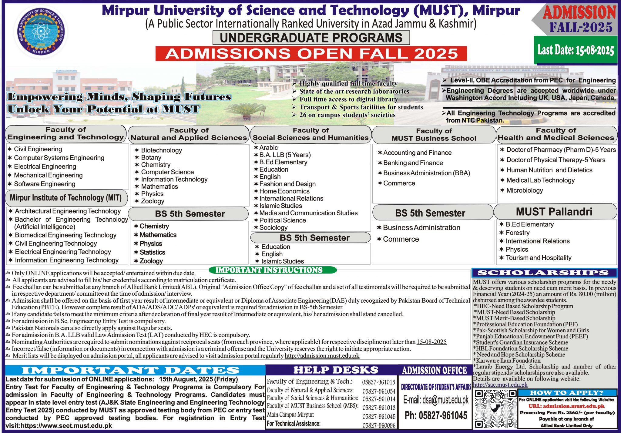 Admission Open Fall-2025 (Undergraduate Programs) – MUST